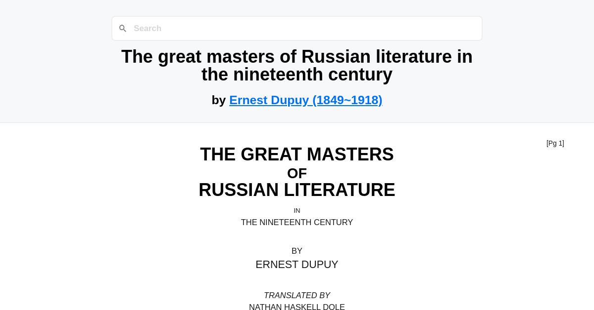 The great masters of Russian literature in the nineteenth century by ...