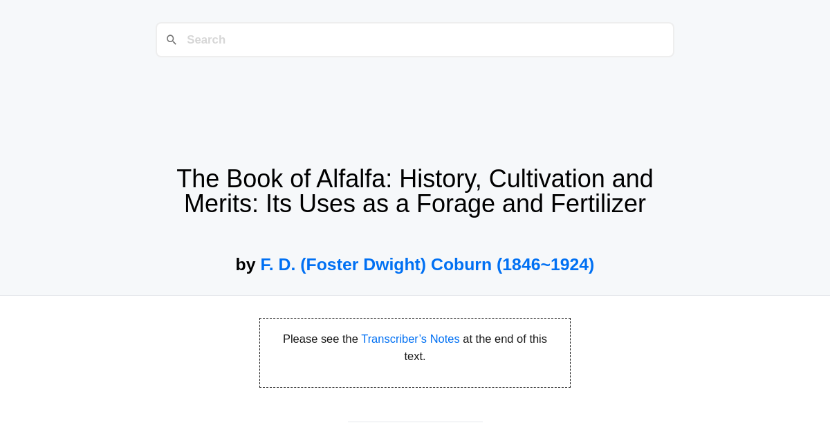 The Book of Alfalfa: History, Cultivation and Merits: Its Uses as a ...