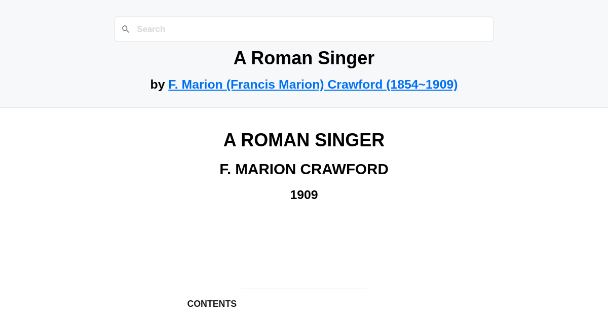 A Roman Singer by F. Marion (Francis Marion) Crawford (1854~1909)