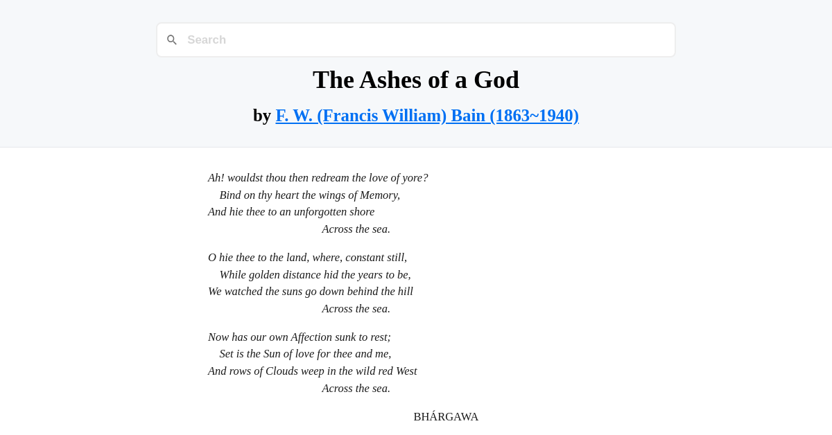 The Ashes of a God by F. W. (Francis William) Bain (1863~1940)