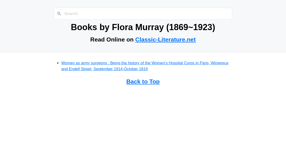 Books by Flora Murray (1869~1923) - Read Online on Classic-Literature.net