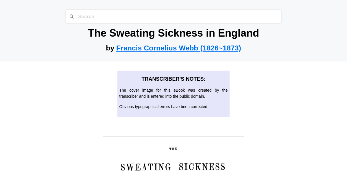 The Sweating Sickness in England by Francis Cornelius Webb (1826~1873)