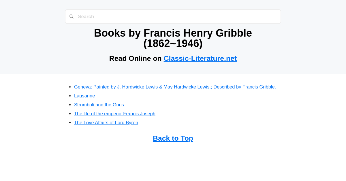 Books by Francis Henry Gribble (1862~1946) - Read Online on Classic ...