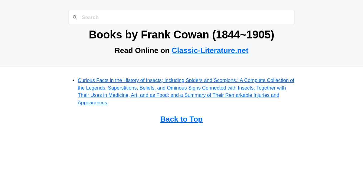 Books by Frank Cowan (1844~1905) - Read Online on Classic-Literature.net