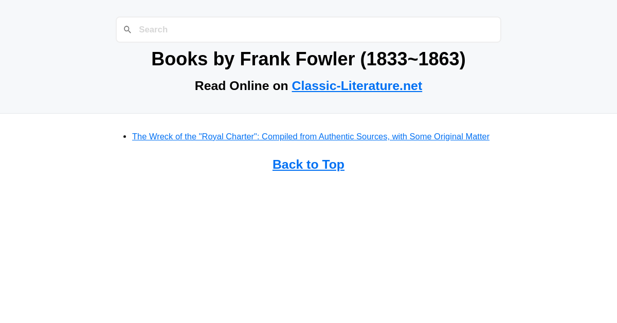 Books by Frank Fowler (1833~1863) - Read Online on Classic-Literature.net