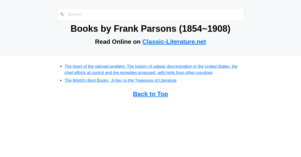 Books by Frank Parsons (1854~1908) - Read Online on Classic-Literature.net