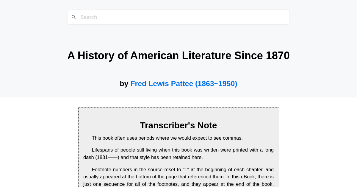 A History of American Literature Since 1870 by Fred Lewis Pattee (1863 ...