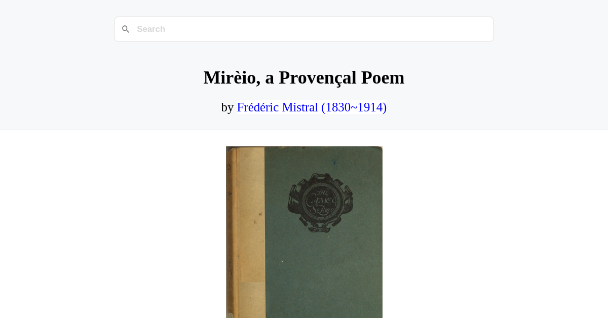 Mirèio, a Provençal Poem by Frédéric Mistral (1830~1914)
