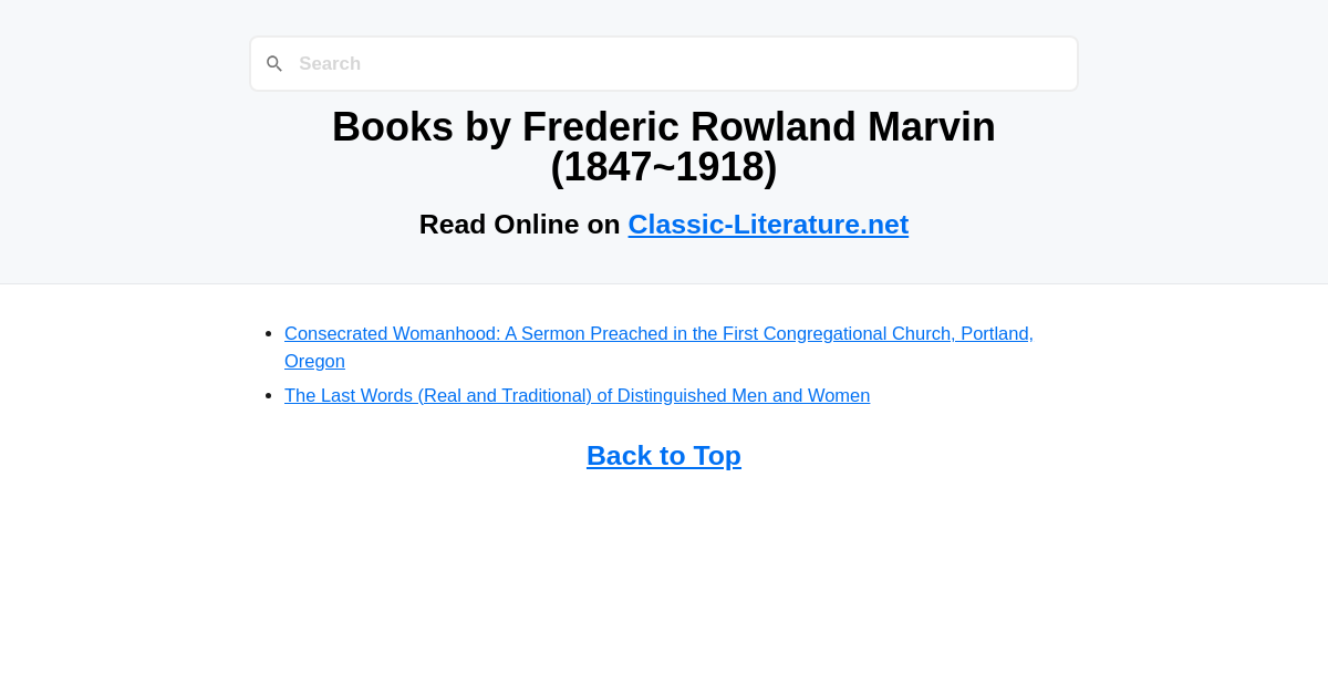 Books by Frederic Rowland Marvin (1847~1918) - Read Online on Classic ...