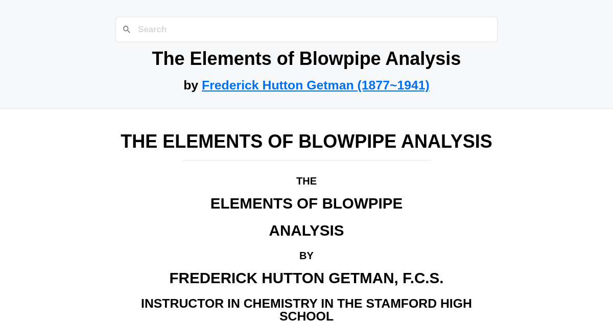 The Elements of Blowpipe Analysis