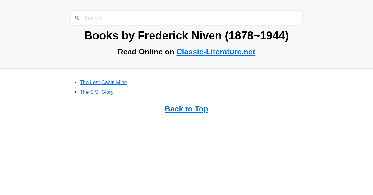 Books by Frederick Niven (1878~1944) - Read Online on Classic ...