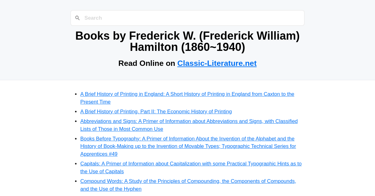Books by Frederick W. (Frederick William) Hamilton (1860~1940) - Read ...