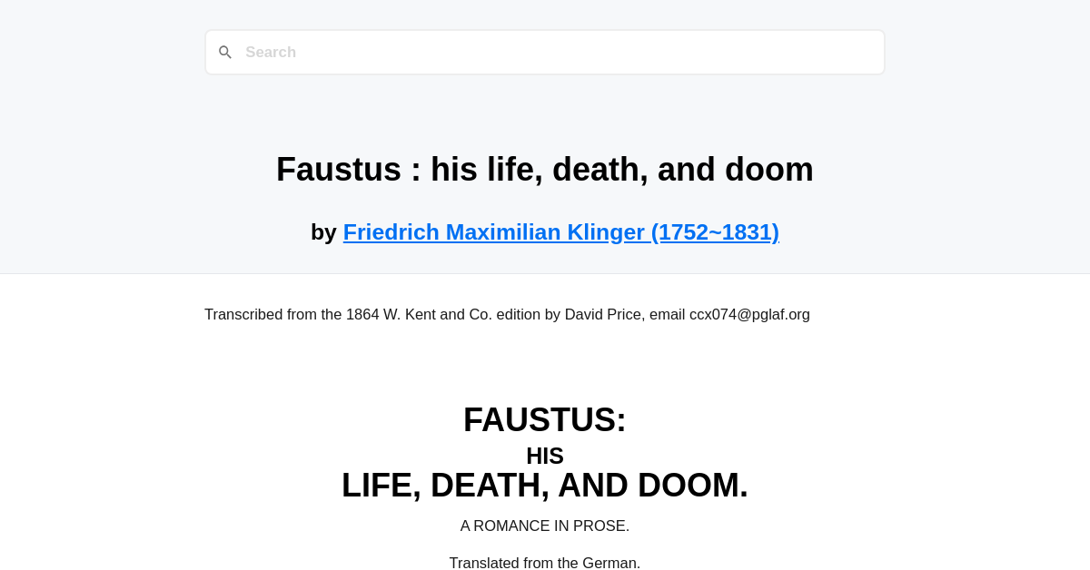 Faustus : his life, death, and doom by Friedrich Maximilian Klinger ...