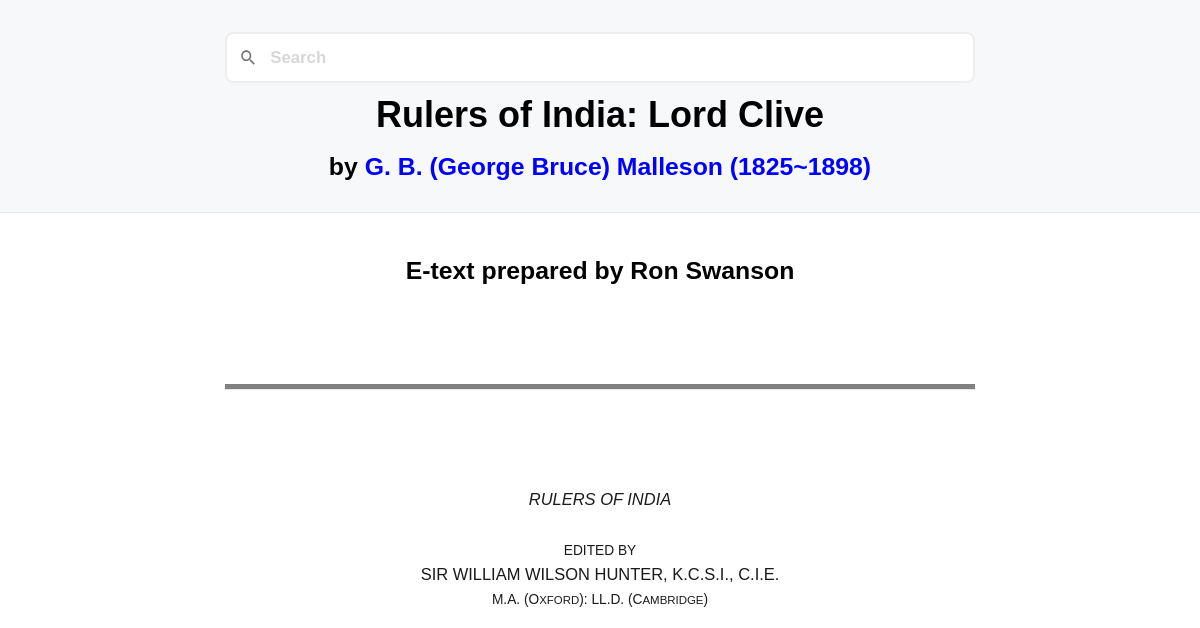Rulers of India: Lord Clive by G. B. (George Bruce) Malleson (1825~1898)
