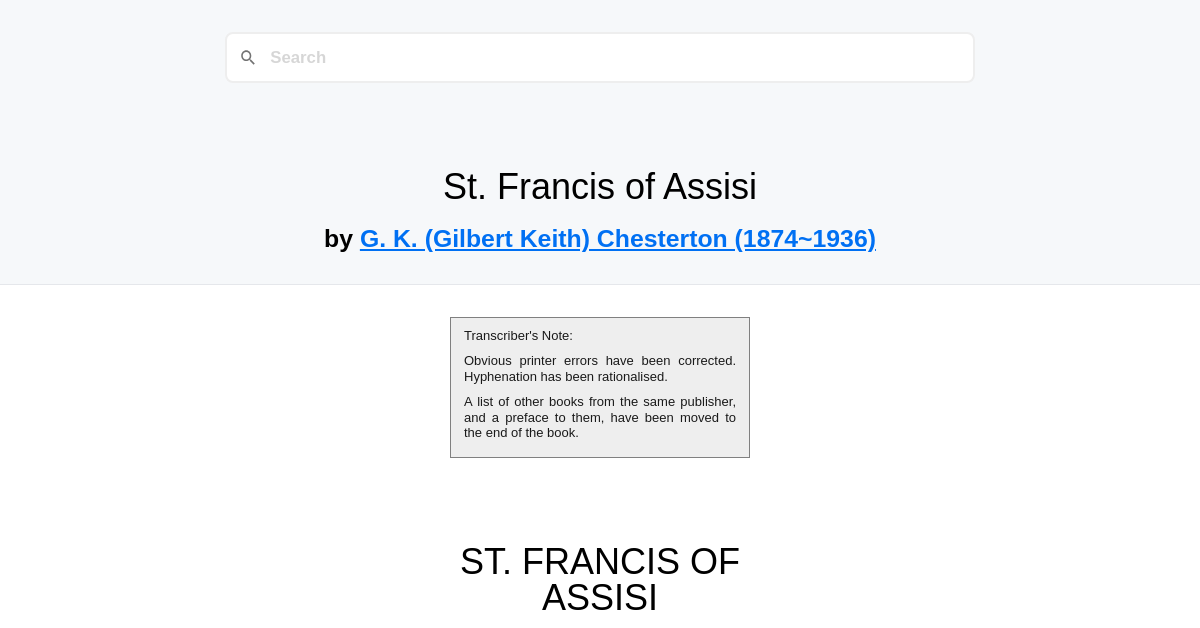St. Francis of Assisi by G. K. (Gilbert Keith) Chesterton (1874~1936)