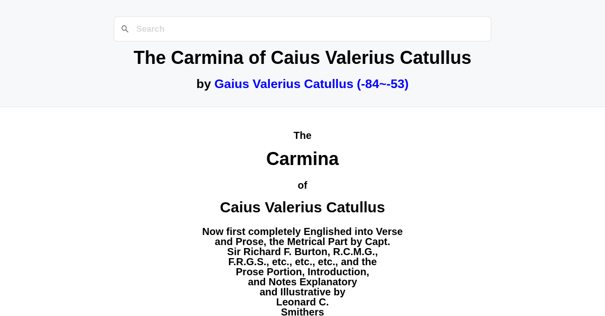 The Carmina of Caius Valerius Catullus by Gaius Valerius Catullus (-84~-53)
