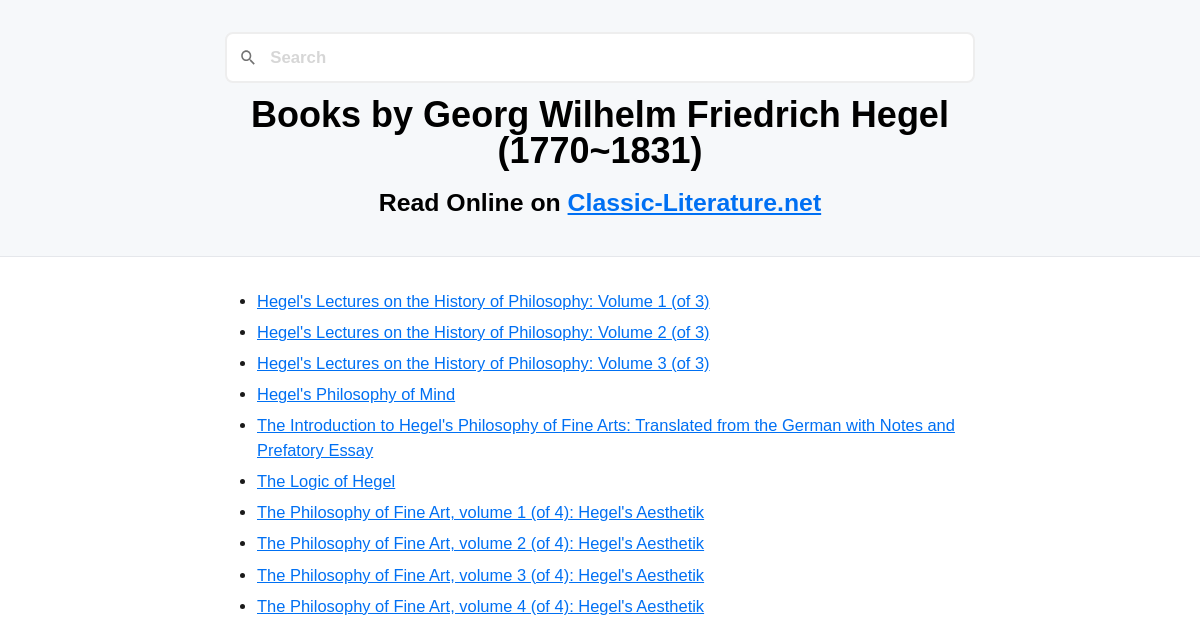 Books by Georg Wilhelm Friedrich Hegel (1770~1831) - Read Online on ...