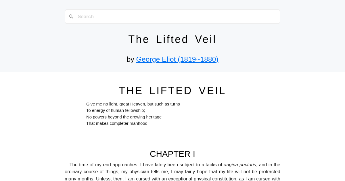 The Lifted Veil by George Eliot (1819~1880)
