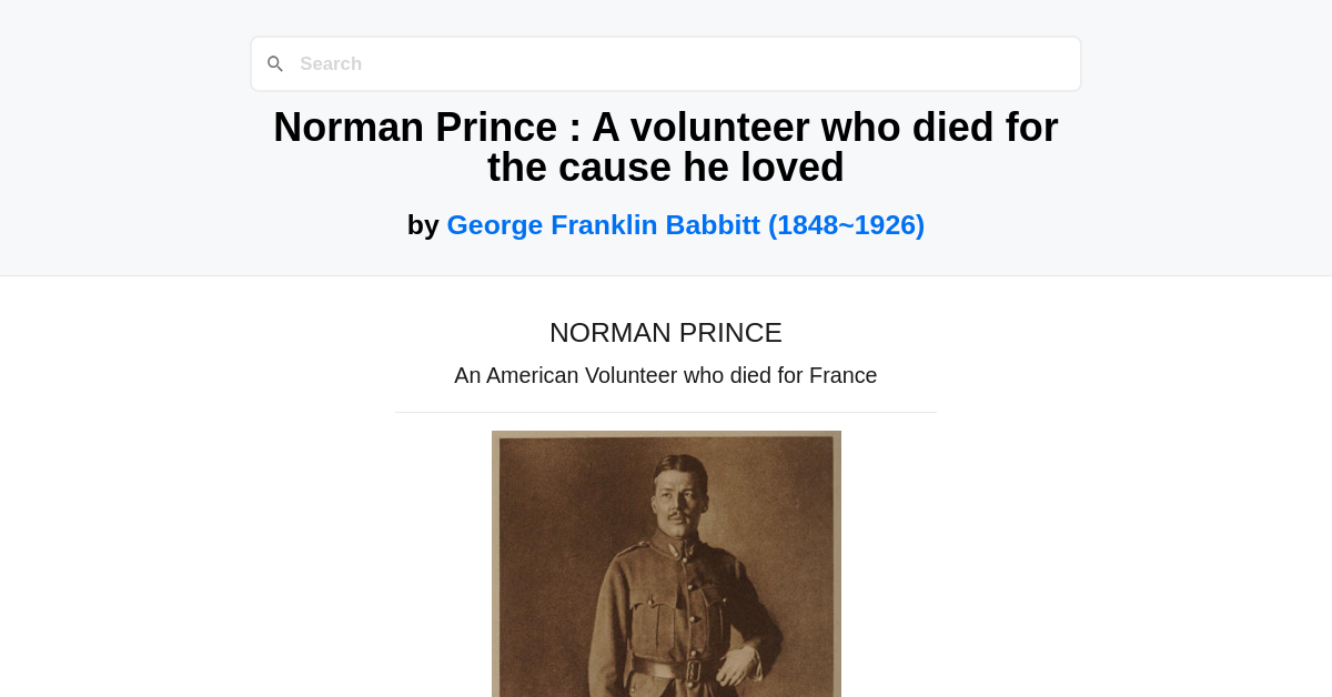Norman Prince : A volunteer who died for the cause he loved by George ...