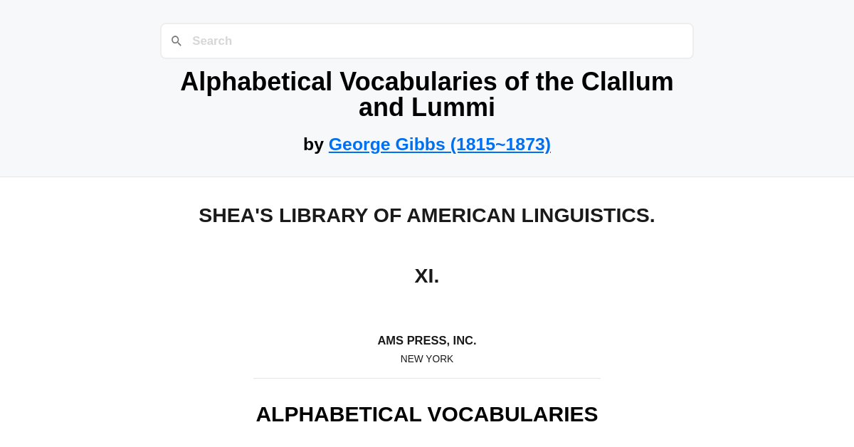 Alphabetical Vocabularies of the Clallum and Lummi by George Gibbs ...