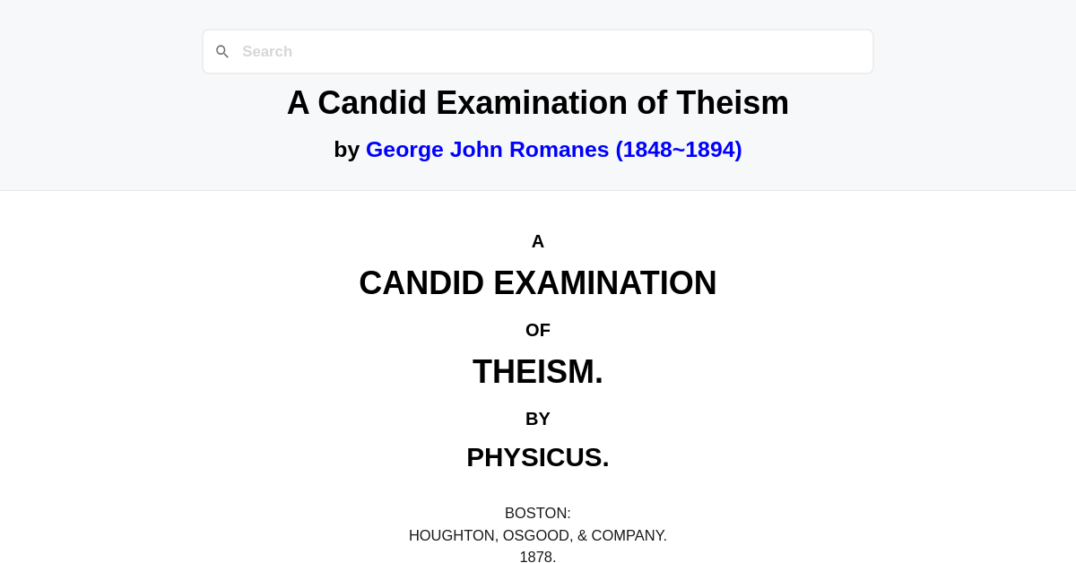 A Candid Examination of Theism by George John Romanes (1848~1894)