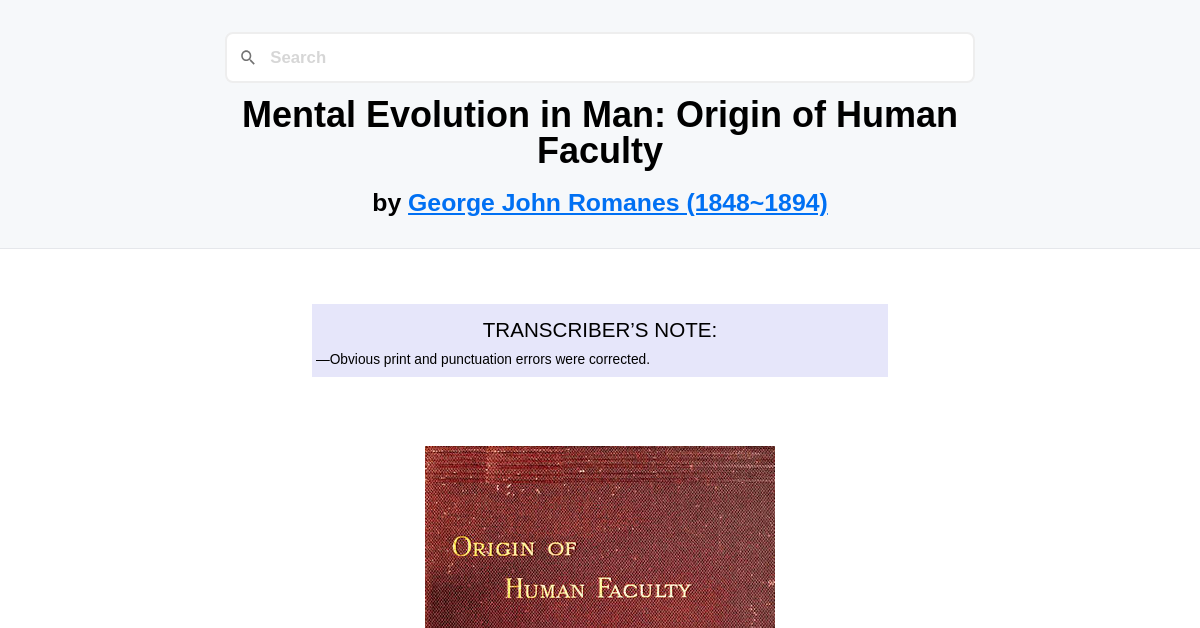 Mental Evolution in Man: Origin of Human Faculty by George John Romanes ...