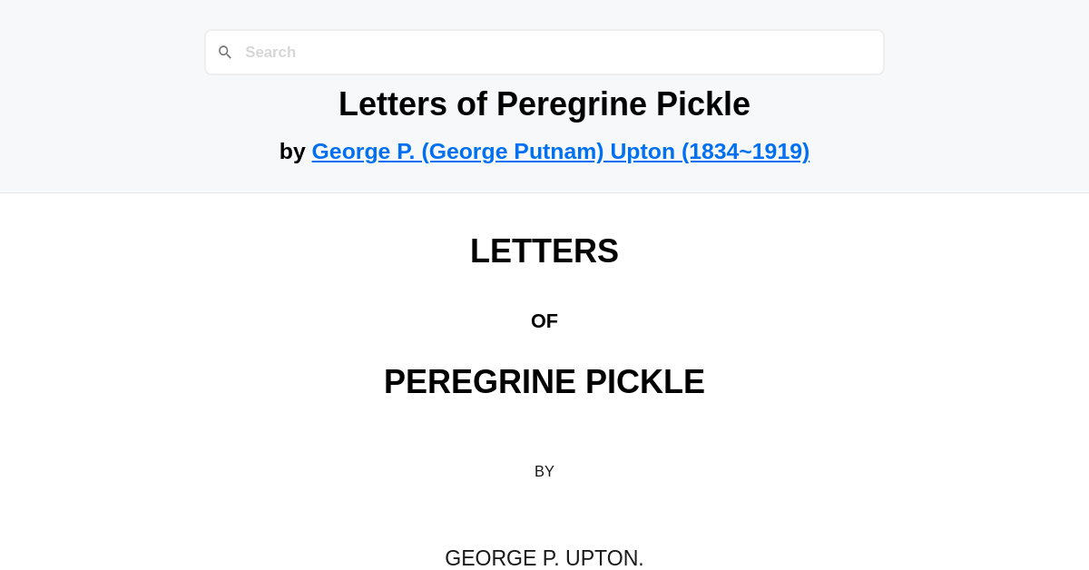 Letters of Peregrine Pickle by George P. (George Putnam) Upton (1834~1919)