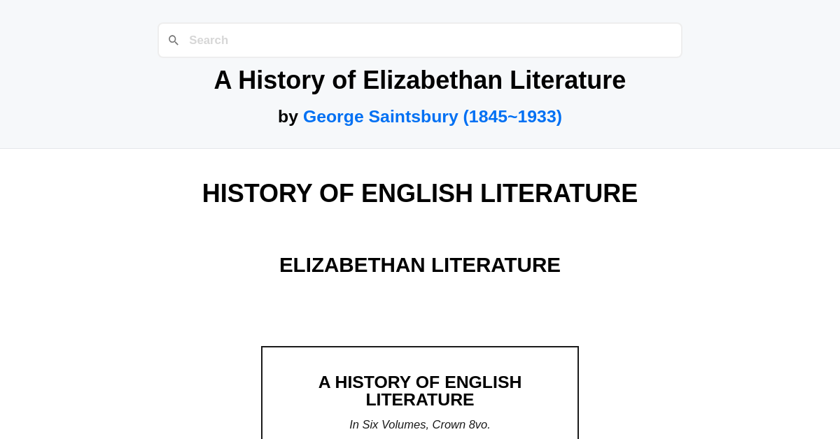 A History of Elizabethan Literature by George Saintsbury (1845-1933)