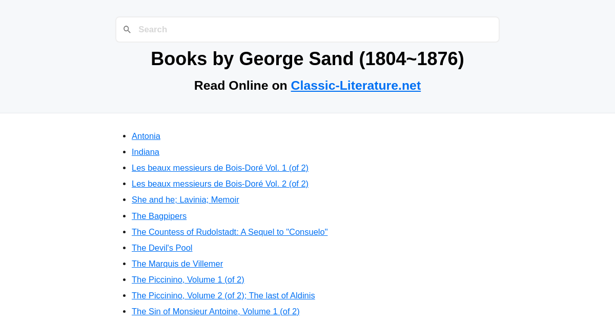 Books by George Sand (1804~1876) - Read Online on Classic-Literature.net