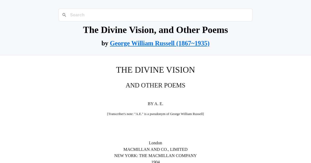 The Divine Vision, and Other Poems by George William Russell (1867~1935)