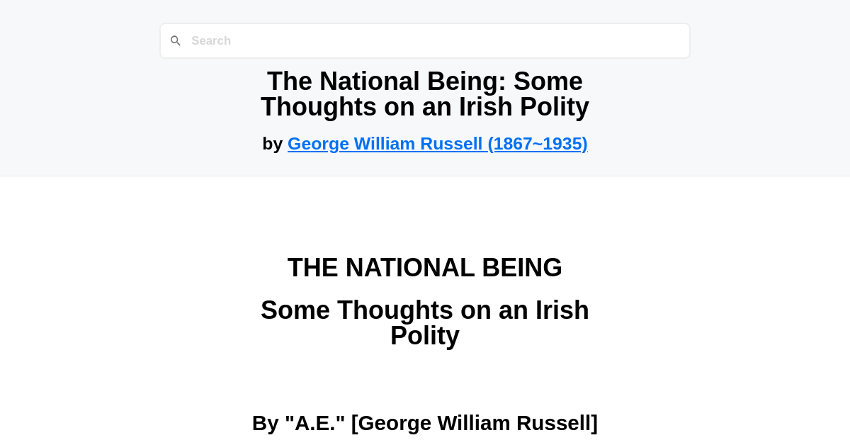 The National Being: Some Thoughts on an Irish Polity by George William ...