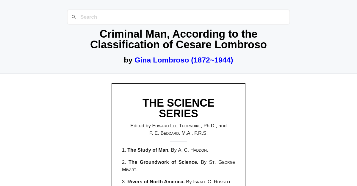 Criminal Man, According to the Classification of Cesare Lombroso