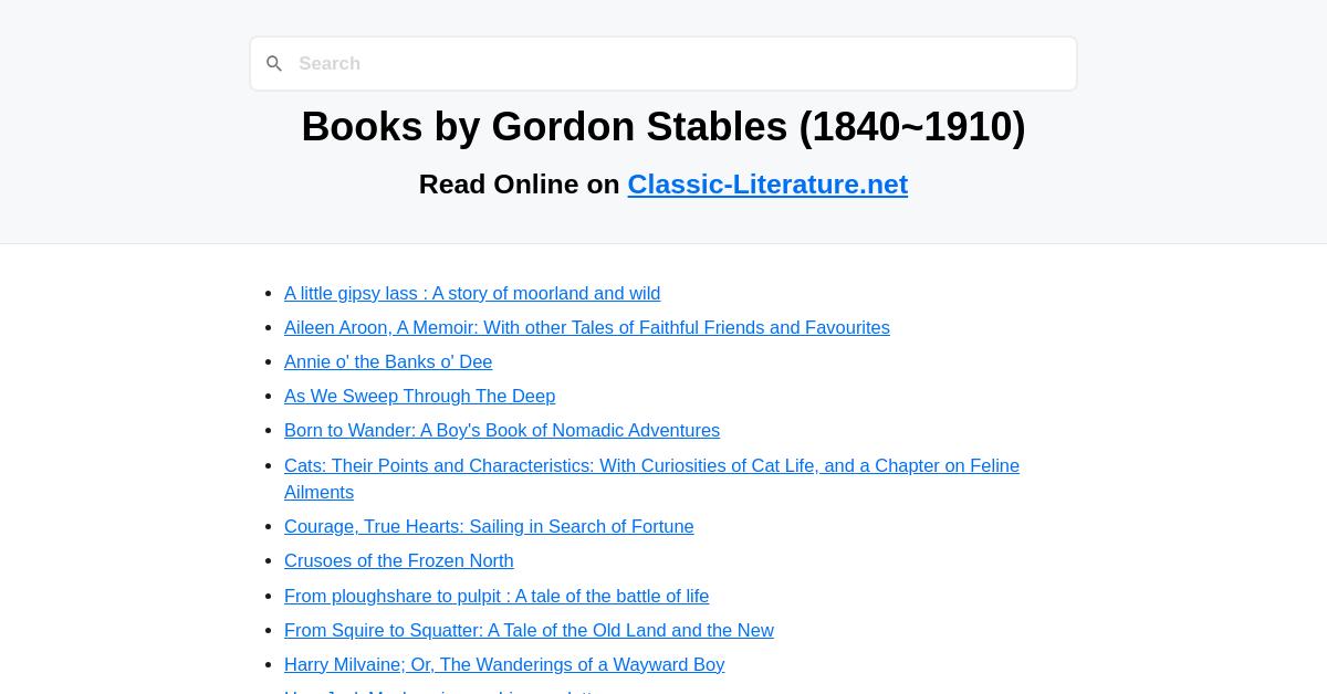 Books by Gordon Stables (1840-1910) - Read Online on Classic-Literature.net