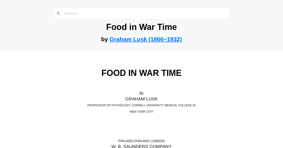 Food in War Time by Graham Lusk (1866~1932)
