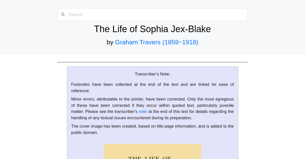 The Life of Sophia Jex-Blake by Graham Travers (1859~1918)