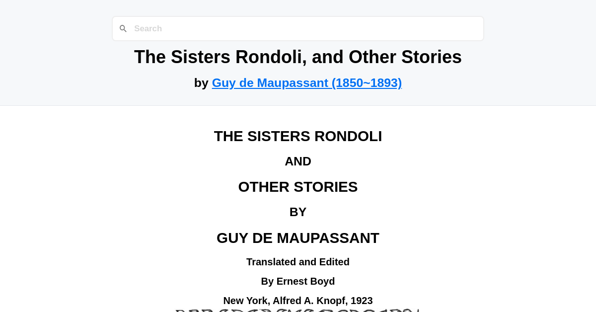 The Sisters Rondoli, and Other Stories by Guy de Maupassant (1850~1893)
