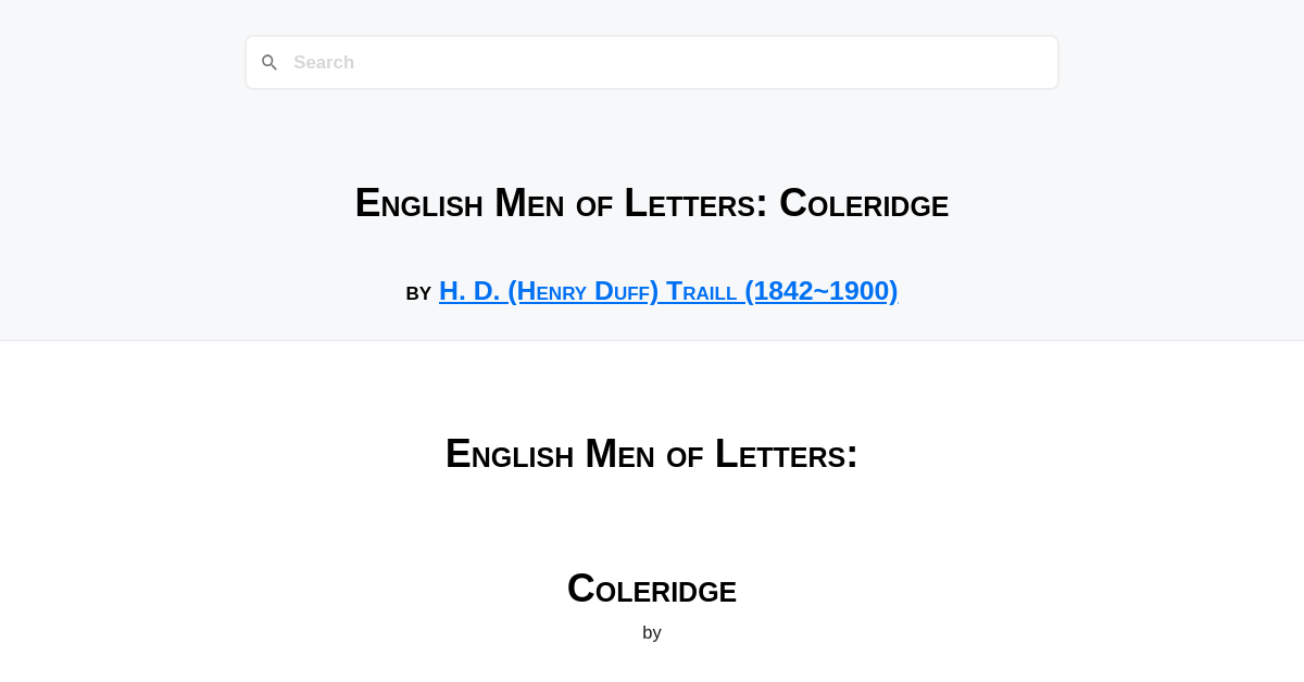 English Men of Letters: Coleridge by H. D. (Henry Duff) Traill (1842~1900)