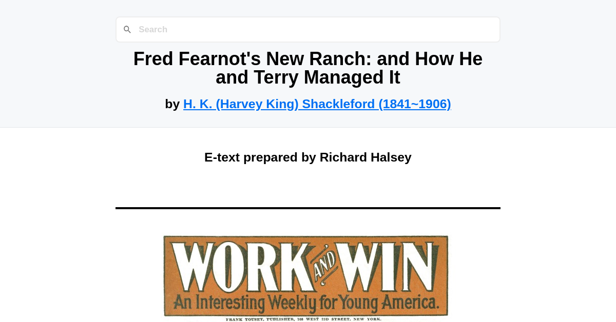 Fred Fearnot's New Ranch: and How He and Terry Managed It by H. K ...