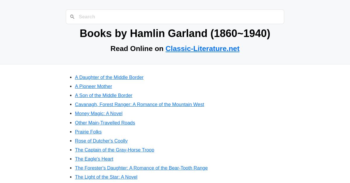 Books by Hamlin Garland (1860~1940) - Read Online on Classic-Literature.net