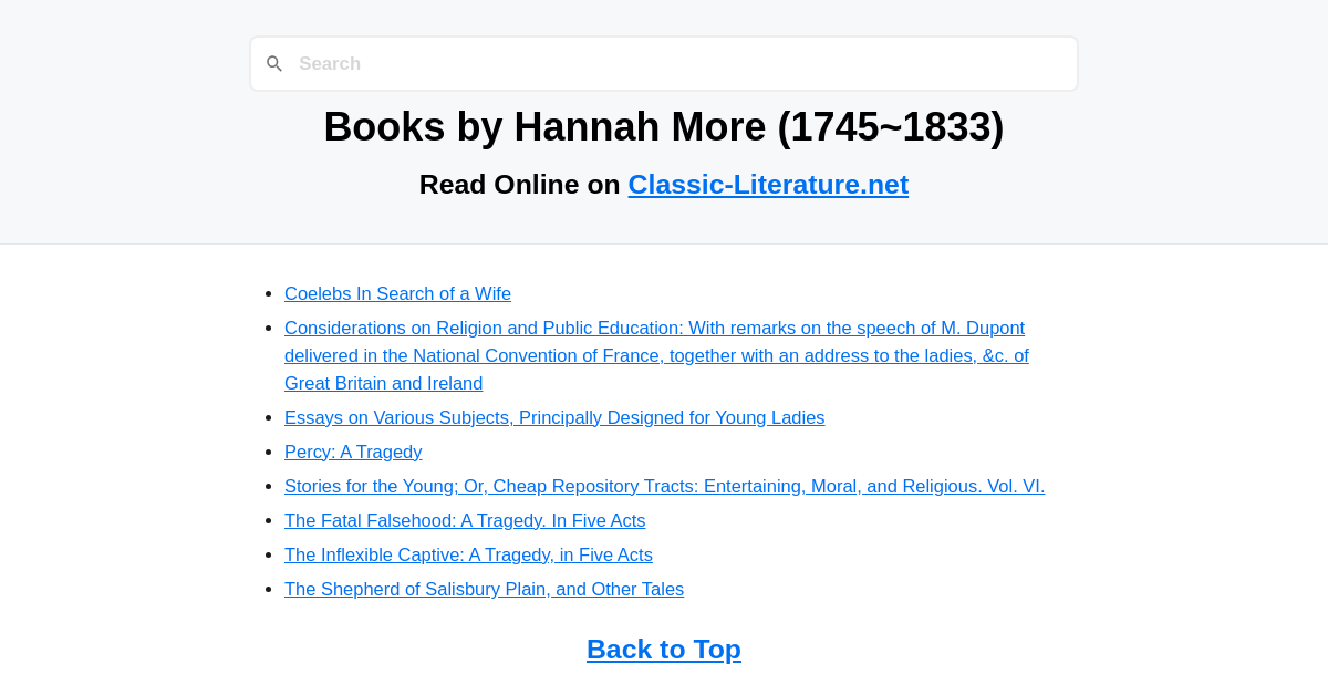 Books by Hannah More (1745~1833) - Read Online on Classic-Literature.net
