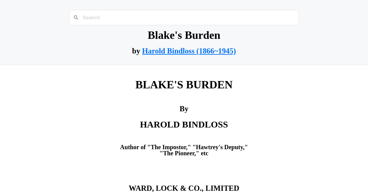 Blake's Burden by Harold Bindloss (1866~1945)
