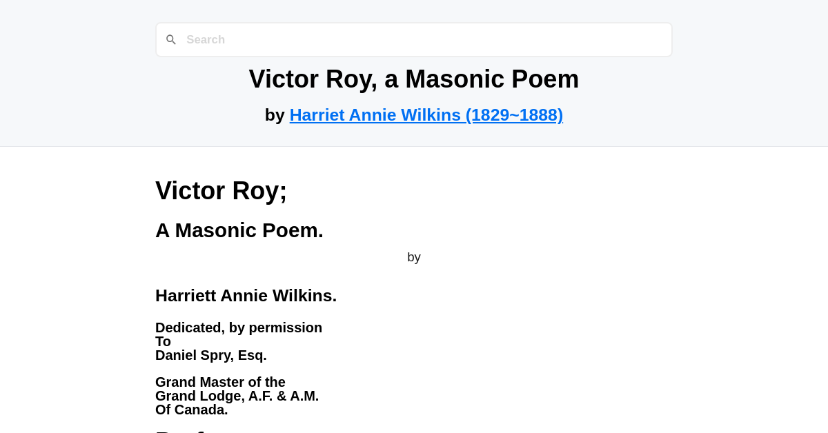 Victor Roy, a Masonic Poem by Harriet Annie Wilkins (1829-1888)