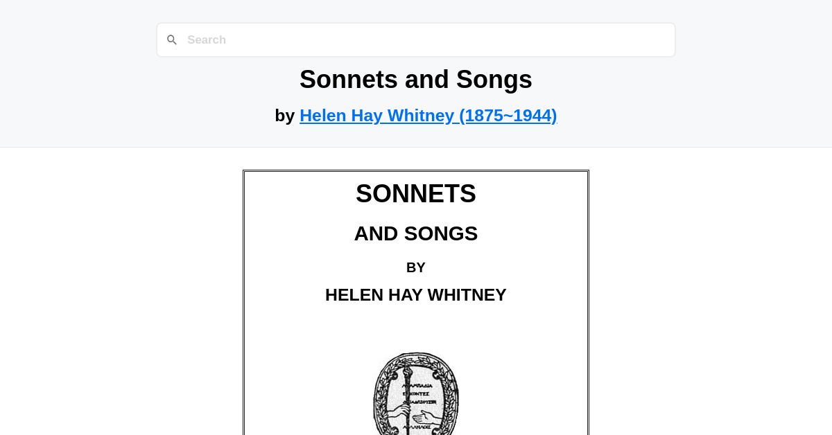 Sonnets and Songs by Helen Hay Whitney (1875-1944)
