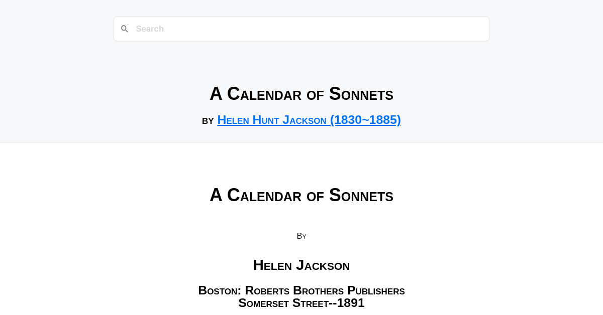 A Calendar of Sonnets by Helen Hunt Jackson (1830~1885)