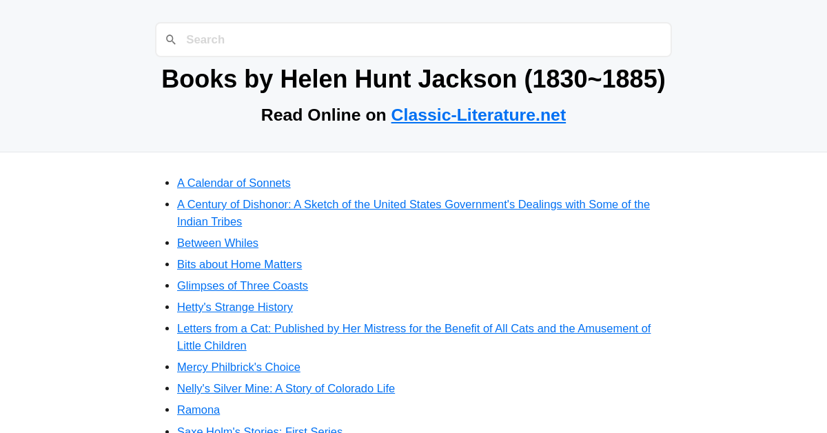 Books by Helen Hunt Jackson (1830~1885) - Read Online on Classic ...