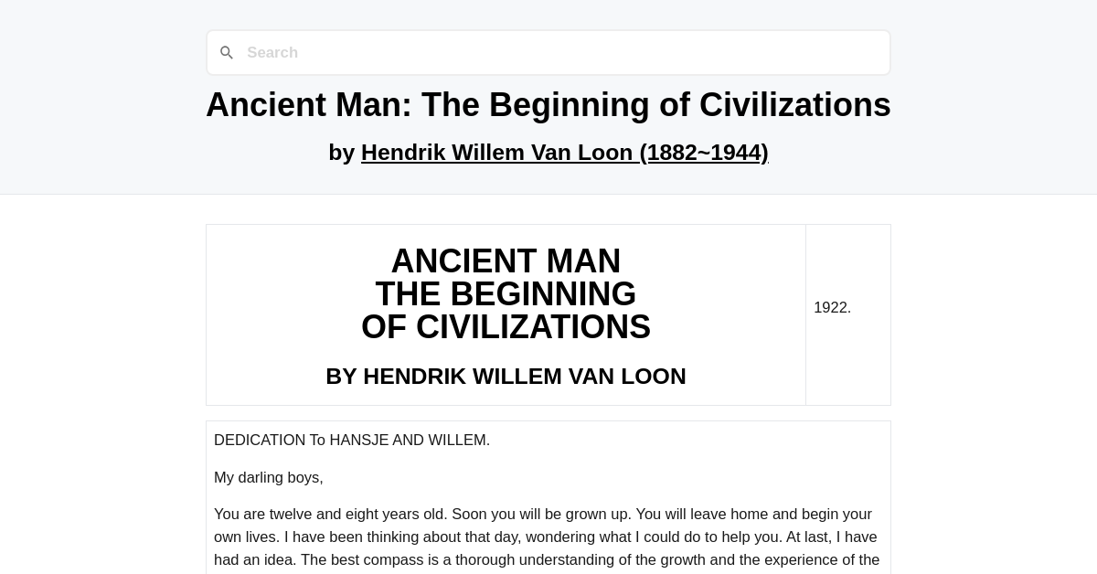Ancient Man: The Beginning of Civilizations by Hendrik Willem Van Loon ...