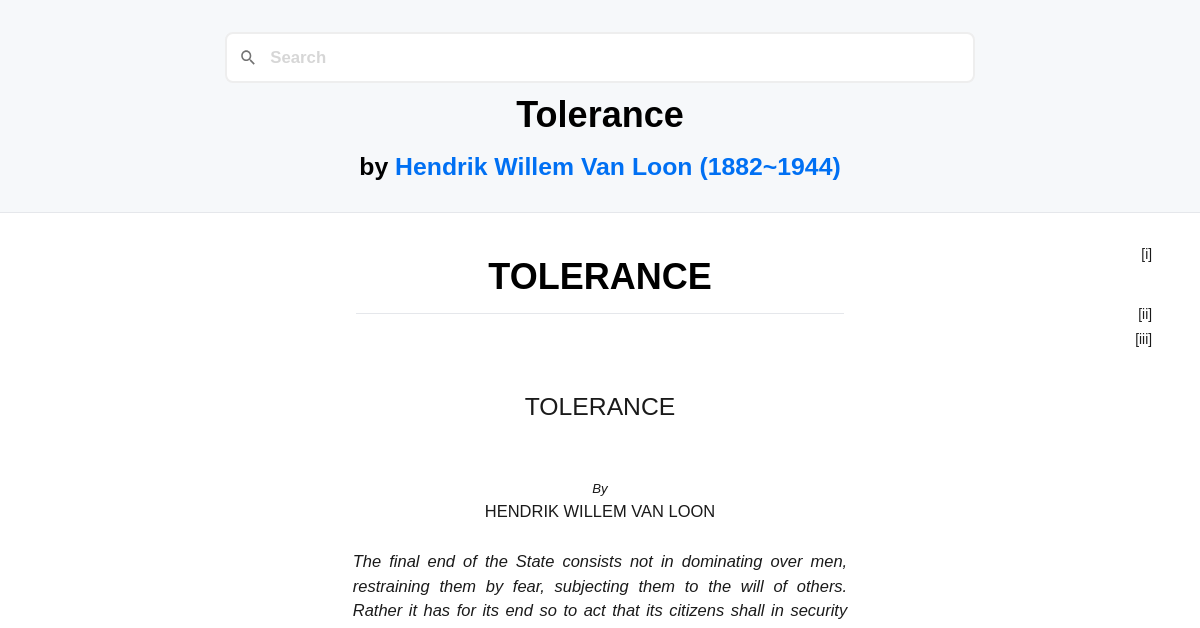 Tolerance by Hendrik Willem Van Loon (1882~1944)