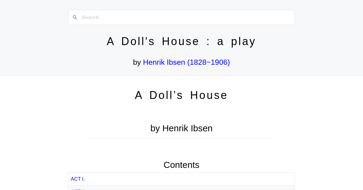 A Doll's House : a play by Henrik Ibsen (1828~1906)