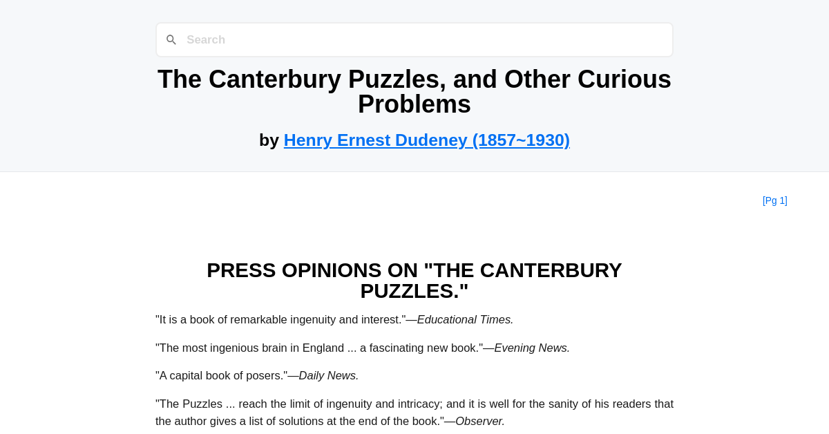 The Canterbury Puzzles, and Other Curious Problems by Henry Ernest ...