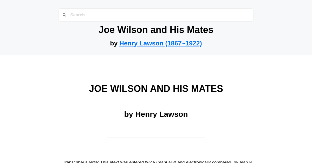 Joe Wilson and His Mates by Henry Lawson (1867~1922)